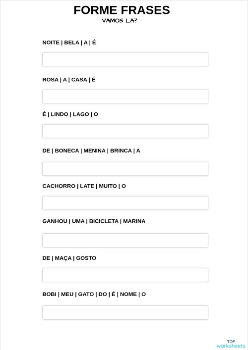 Forme frases 1° ano / 2° ano. Ficha interativa | TopWorksheets