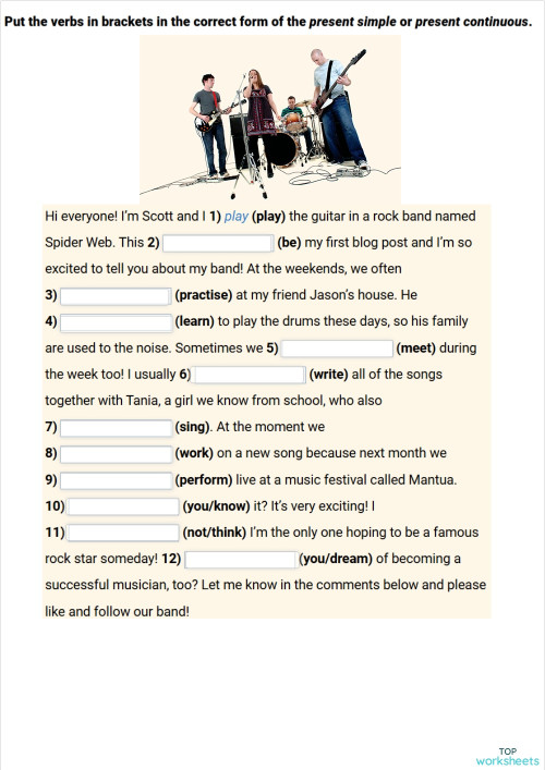 STATIVE VERBS Present Simple vs Present Continuous B1. Interactive worksheet | TopWorksheets