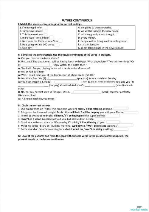 Future continuous. Interactive worksheet | TopWorksheets
