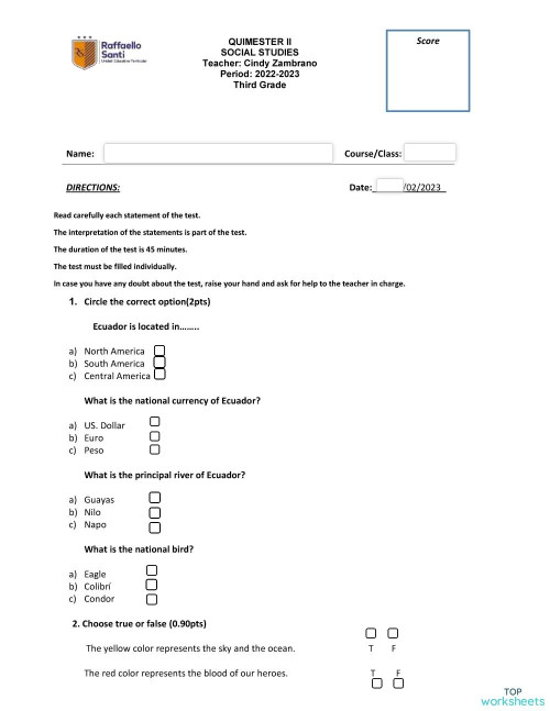 Tercero C Social Studies. Interactive worksheet | TopWorksheets