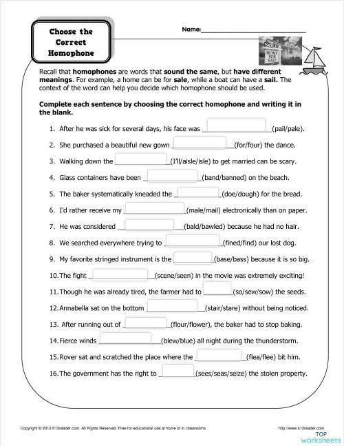 Choose the Correct Homophone 1. Interactive worksheet | TopWorksheets