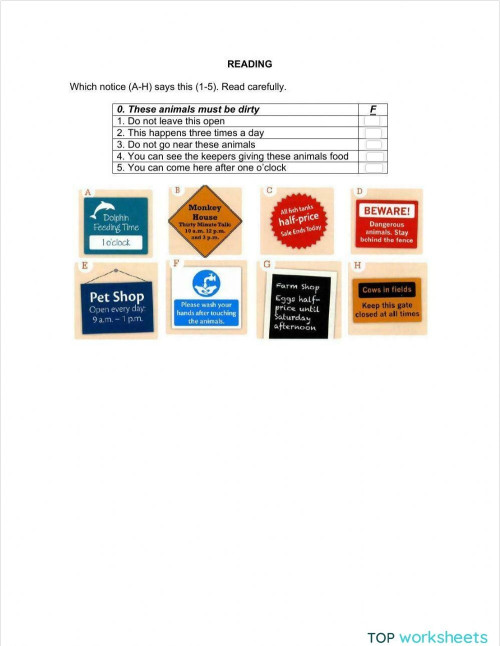 Reading - Notices. Interactive worksheet | TopWorksheets