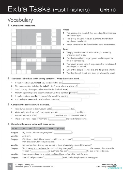 Close-Up A2 Extra Tasks Fast Finishers U10. Interactive worksheet ...