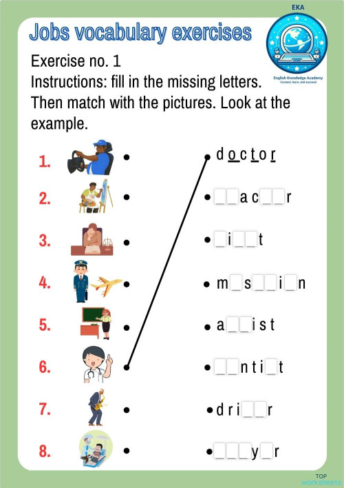 Jobs vocabulary exercises. Interactive worksheet | TopWorksheets
