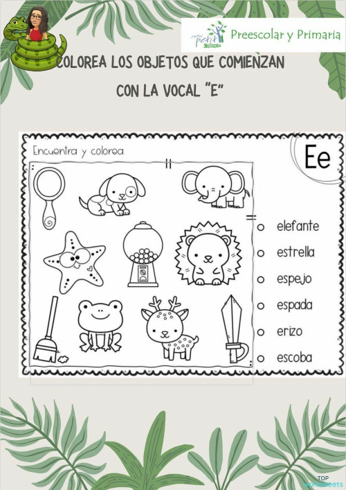 Objetos de la vocal "e" Mtra.Karen. Ficha interactiva | TopWorksheets