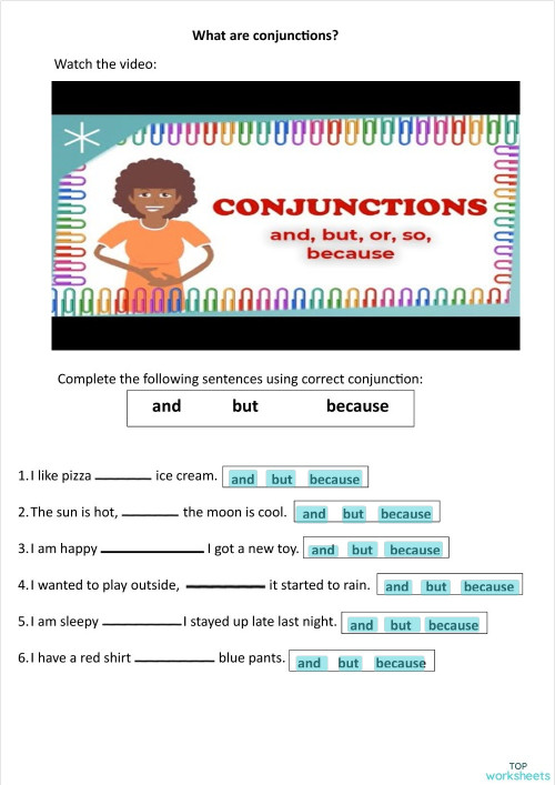 pronouns - conjunctions. Interactive worksheet | TopWorksheets
