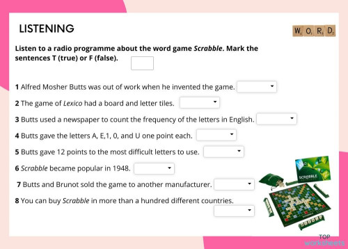 Listening: SCRABBLE. Interactive worksheet | TopWorksheets