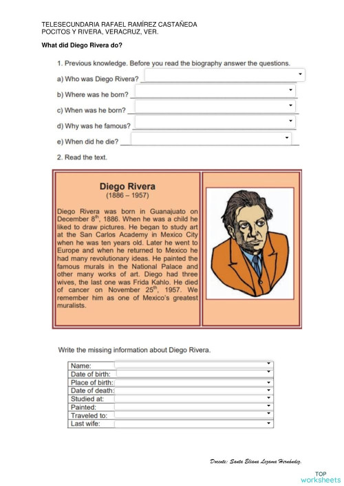 What did Diego Rivera do?. Ficha interactiva | TopWorksheets