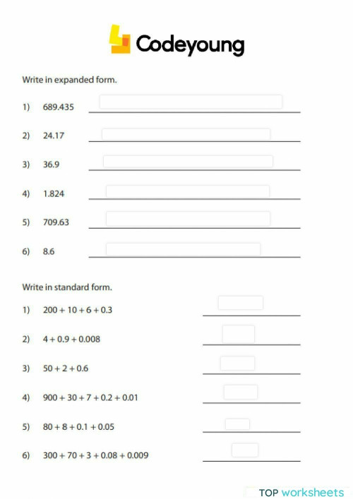Basics of Decimals Concept HW. Interactive worksheet | TopWorksheets