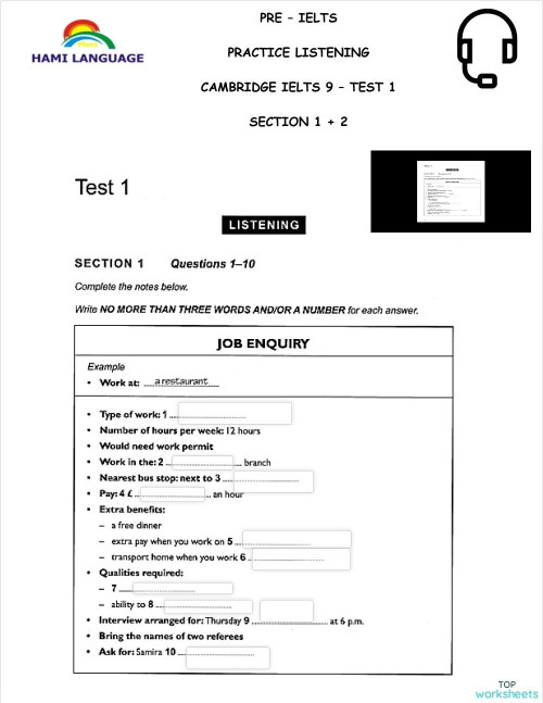 CAM 9 - TEST 1 - SEC 1 -2. Interactive worksheet | TopWorksheets