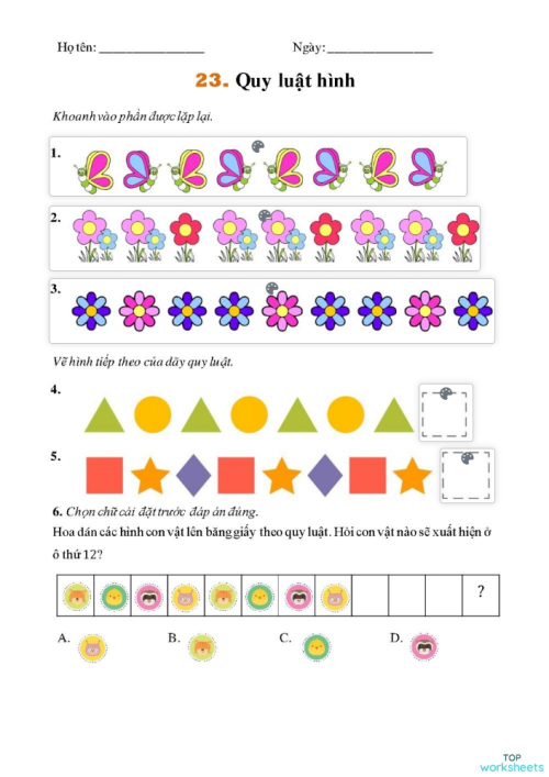 W17_70_Quy luật hình. Bài tập tương tác | TopWorksheets