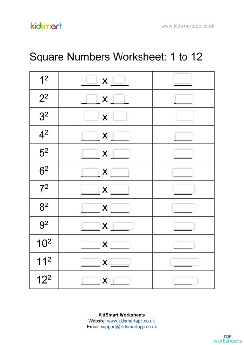 Square Numbers. Interactive worksheet | TopWorksheets