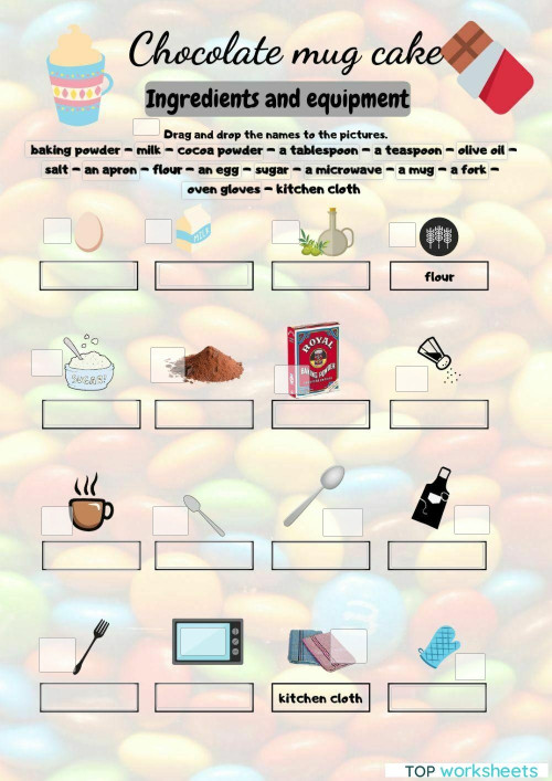 Chocolate mug cake. Interactive worksheet | TopWorksheets