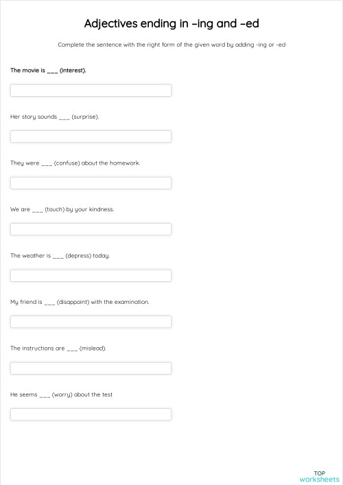 Adjectives ending in –ing and –ed. Interactive worksheet | TopWorksheets