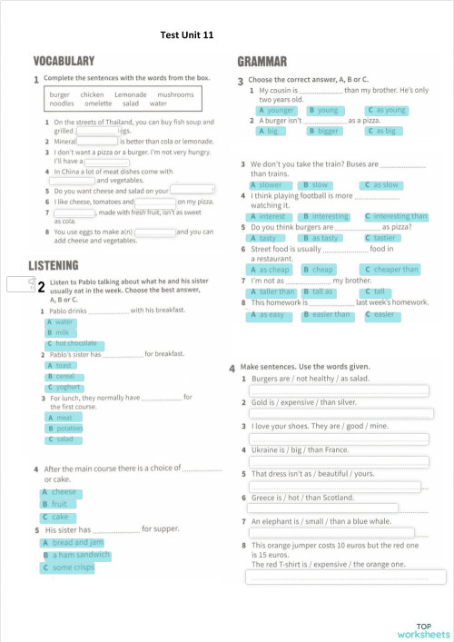 Prepare 6 Unit 11. Interactive worksheet | TopWorksheets