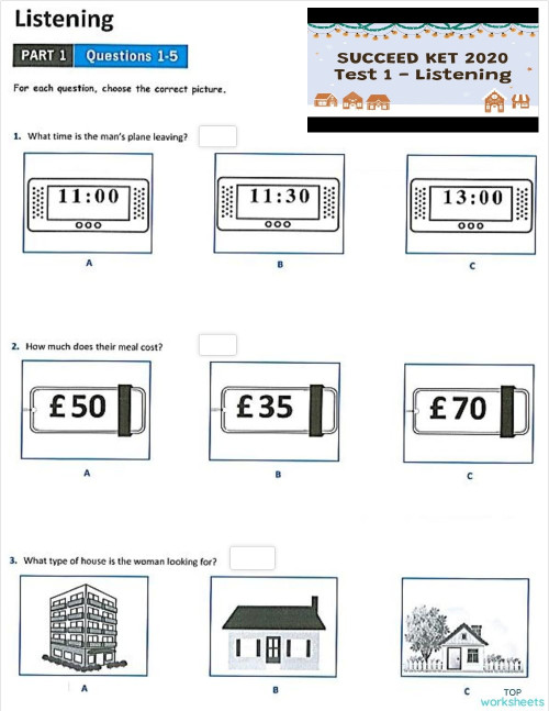TEST 1 - KET SUCCEED - LISTENING. Interactive worksheet | TopWorksheets