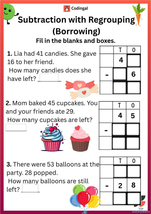 Subtraction with Regrouping in hundreds and tens. Interactive worksheet | TopWorksheets