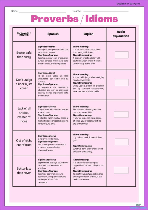 Vocab Proverbs Idioms Interactive Worksheet