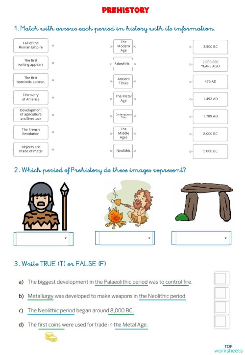 Prehistory: interactive worksheets and online exercises | TopWorksheets
