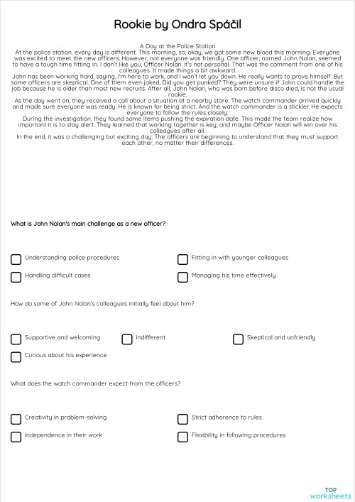 Rookie by Ondra Spáčil. Interactive worksheet | TopWorksheets