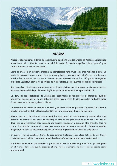 Lectura: Alaska. Ficha interactiva | TopWorksheets