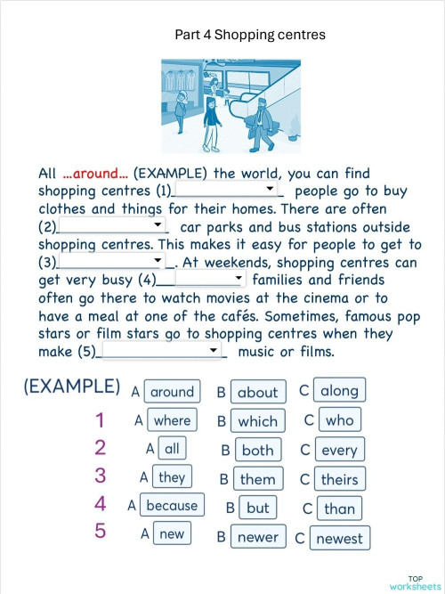 Shopping centres test 13 part 4. Interactive worksheet | TopWorksheets