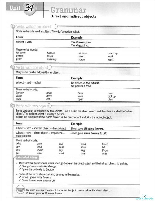UNIT 34 DIRECT INDIRECT OBJECTS. Interactive worksheet | TopWorksheets