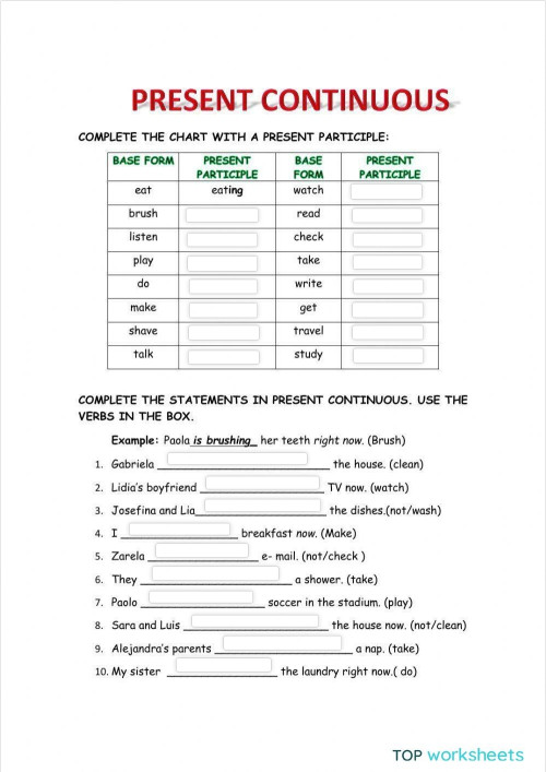 present continuous. Ficha interactiva | TopWorksheets
