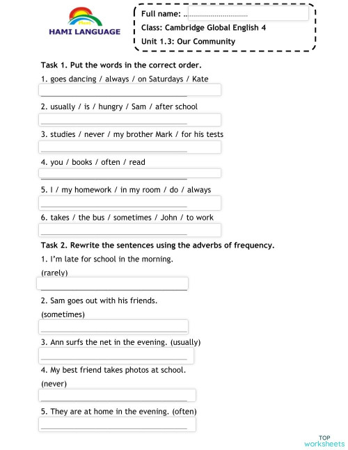 GE 4 _ UNIT 1.3: OUR COMMUNITY. Interactive worksheet | TopWorksheets