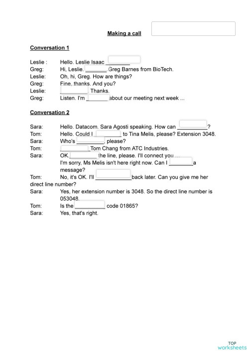 Making a call. Interactive worksheet | TopWorksheets