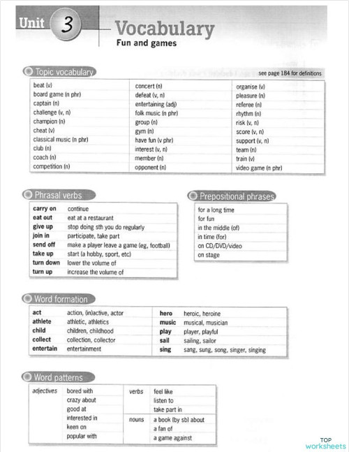 UNIT 3 VOCAB FUN AND GAMES. Interactive worksheet | TopWorksheets