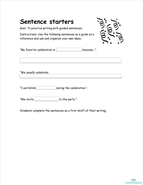 STARTERS WRITING SKILLS. Interactive worksheet | TopWorksheets