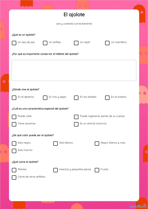 El ajolote. Ficha interactiva | TopWorksheets