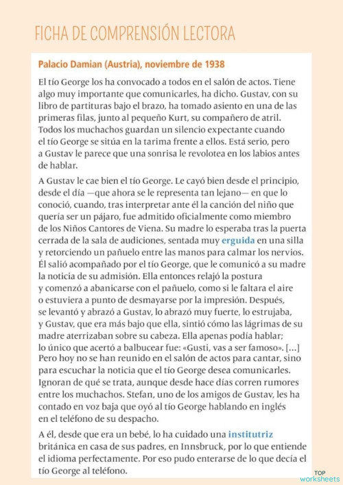 FICHA DE COMPRENSIÓN LECTORA 1. Ficha interactiva | TopWorksheets
