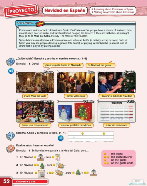 Proyecto Navidad en España 52. Ficha interactiva | TopWorksheets