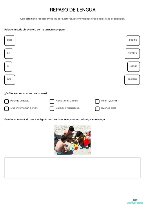 Frases y Oraciones. Ficha interactiva | TopWorksheets