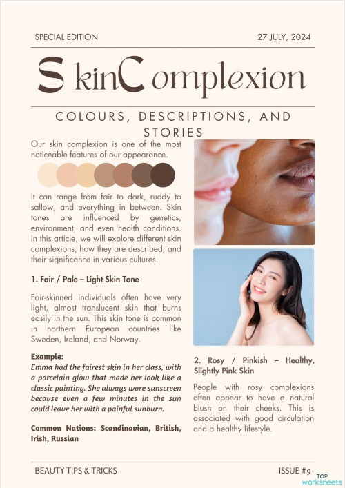 Complexion. Interactive worksheet | TopWorksheets