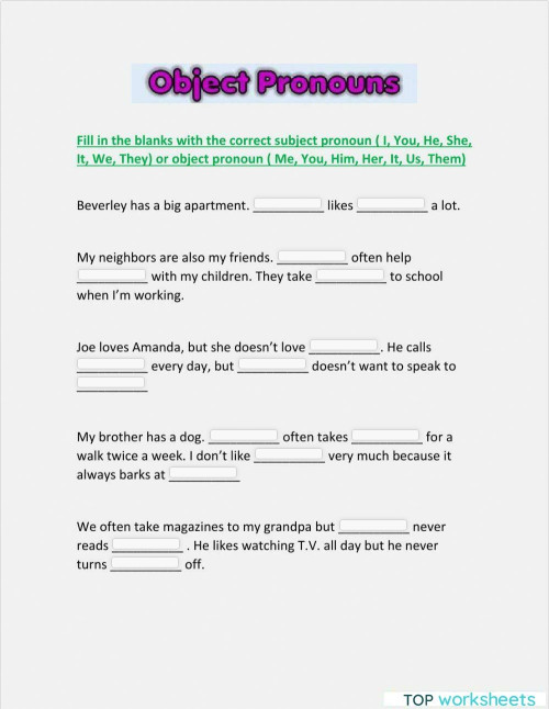 Object pronouns. Interactive worksheet | TopWorksheets