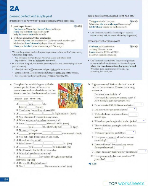 Present Perfect and Simple Past. Interactive worksheet | TopWorksheets