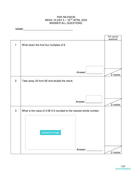 Yr 6C PSR Revision Week 15. Interactive worksheet | TopWorksheets