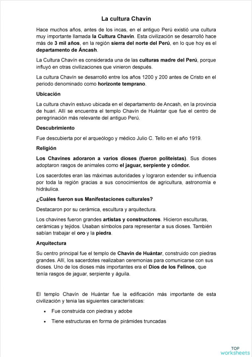 Cultura Chavín. Ficha interactiva | TopWorksheets