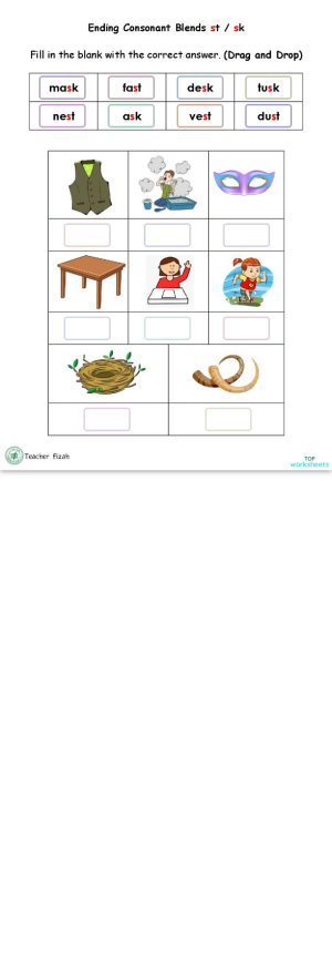 W38 Ending Consonent Sound st / sk (PRA). Interactive worksheet ...