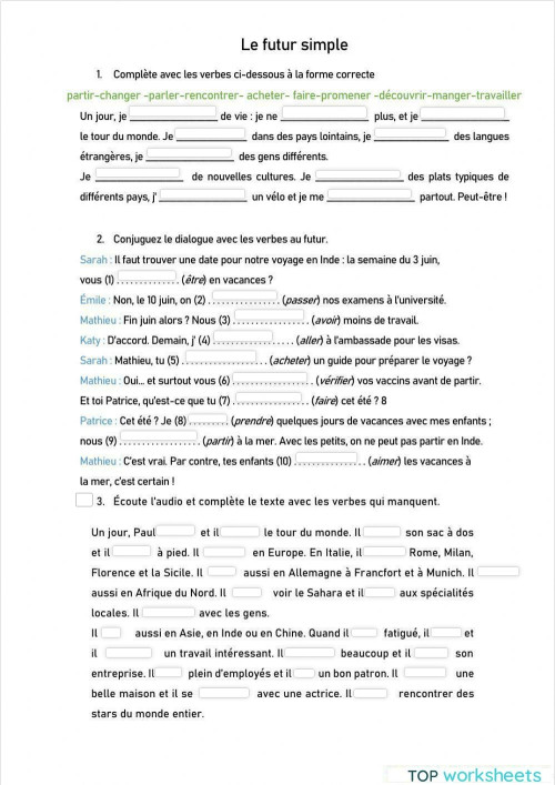Le futur simple. Fiche interactive | TopWorksheets