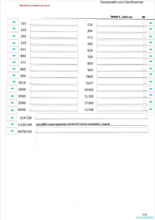 Ejercicio de lectura: Escribir los número en letras. Ficha interactiva ...