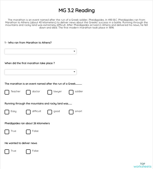 reading question unit 4. Interactive worksheet | TopWorksheets