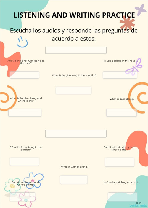 LISTENING AND WRITING PRACTICE. Ficha interactiva | TopWorksheets