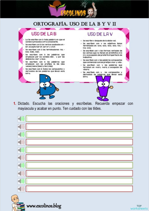 Otografía. Uso de la B y la V II. Ficha interactiva | TopWorksheets