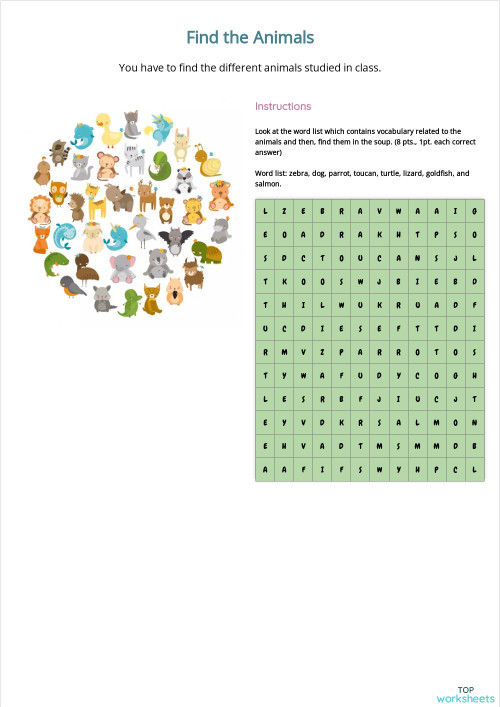 Find the Animals. Ficha interactiva | TopWorksheets