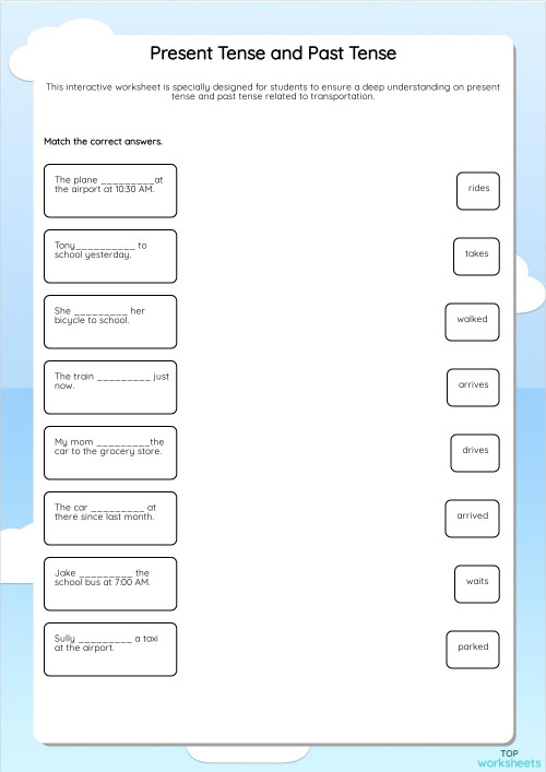 Present Tense and Past Tense. Interactive worksheet | TopWorksheets