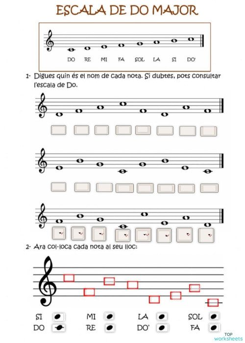 Escala de do. Fitxa interactiva | TopWorksheets